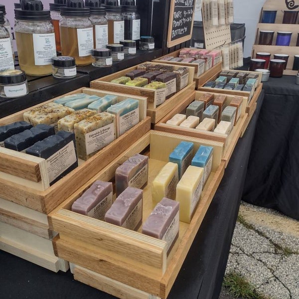 3 Wood Crates + 3 Storage Totes Soap Display Stand for Farmers Market ...