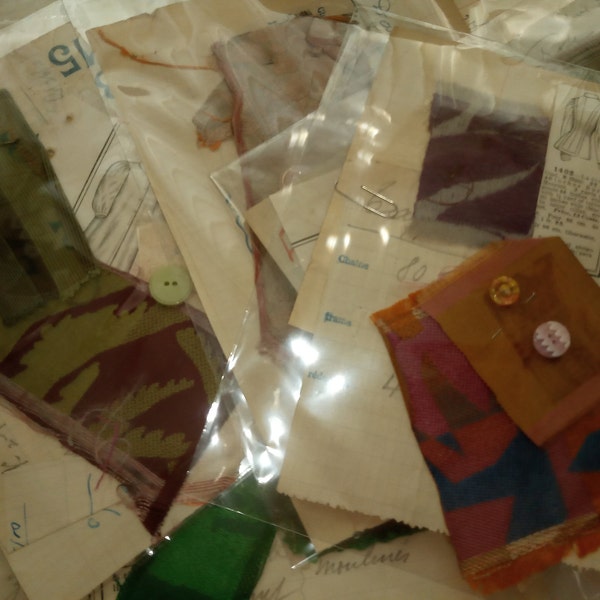 Antique Paper and Textile French Set. Fabric Pieces Pinned to a Book ...