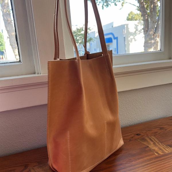 Cognac Leather Bag, Small Leather Tote, Woman Leather Bag, Shoulder ...