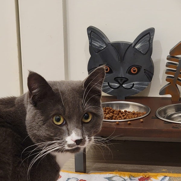 Wooden Raised Black Cat Food Stand Comes With Two Bowels., Specially ...