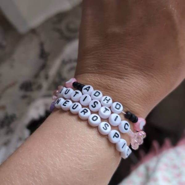 Autism / ASD Awareness Bracelet, Lilac Floral Beaded Bracelet ...