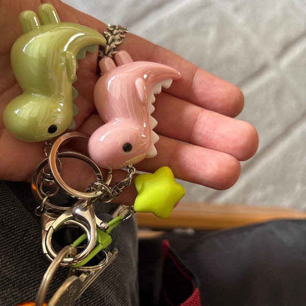 Chibi Iridescent Dinosaur Keychain - Etsy