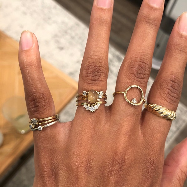 Nesting Diamond Ring / Curved Wedding Band / Diamond Wedding Ring / Art ...