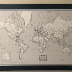 Vintage Style World Push Pin Travel Map With Pins and Frame - Etsy