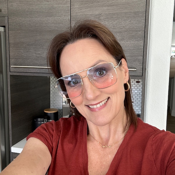 1970s Style Gold Rim Double Bridge Aviator Translucent Hue Square Lens ...