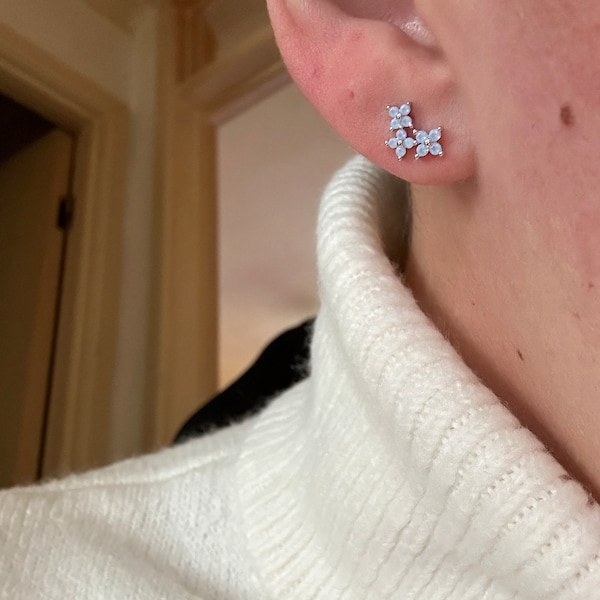 Tiny Hydrangea Bouquet CZ Stud Earrings in Sterling Silver, Silver or ...