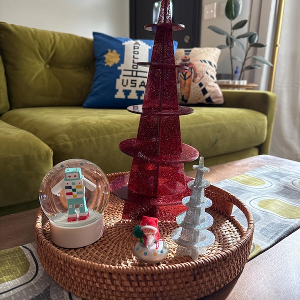 Saturn Atomic Christmas Tree Glitter 3 Sizes Mid Century Acrylic Retro ...