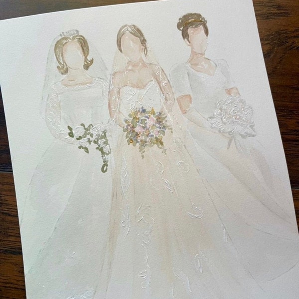 Custom Generational Wedding Portrait • Watercolor With Acrylic Details • Mother, Bride ...