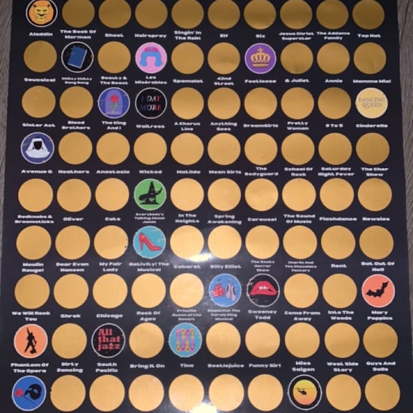 100 Musicals Scratch off Poster - Etsy UK