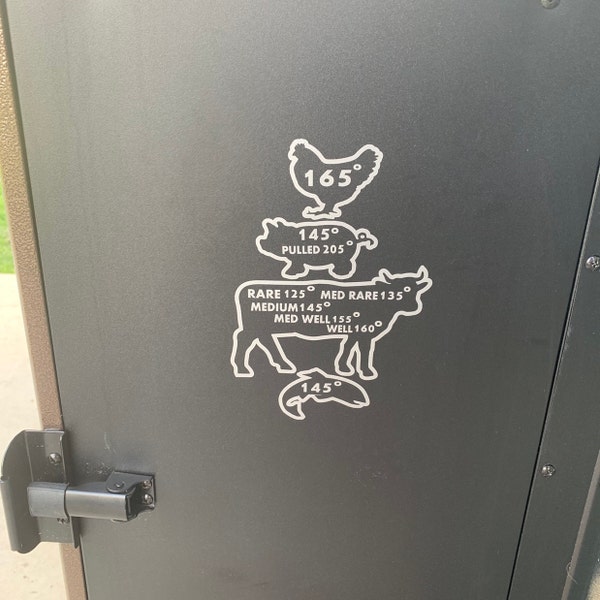 Meat Temperature Vinyl Decal Sticker - Grill Cutting Board SMOKER Bbq ...