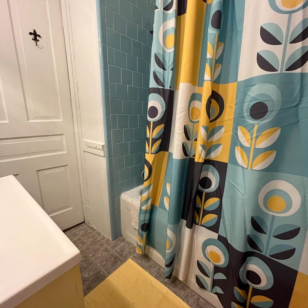 Mid Century Modern Geometric Window Curtains, 60s Retro MCM Cream, Teal ...