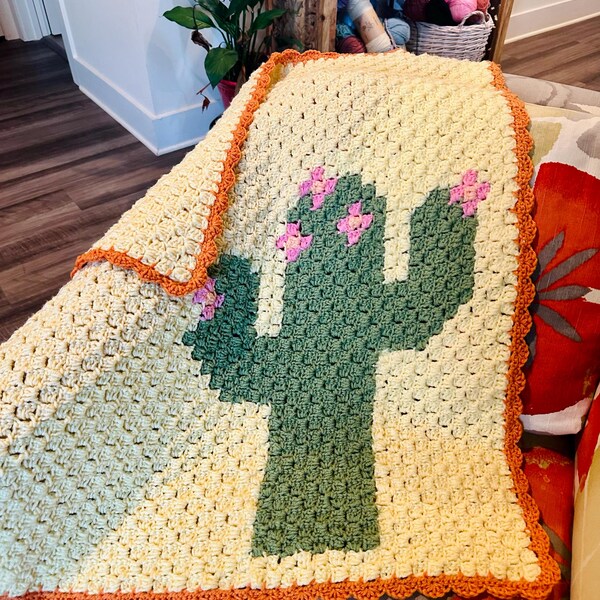 C2C PATTERN | Retro Saguaro Heart Baby Blanket | Crochet Graph Pattern ...