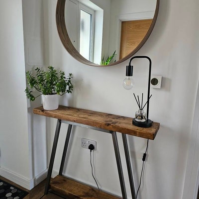 Console Table,splayed Leg, Tall Hall Table With Shelf, Solid Wood ...