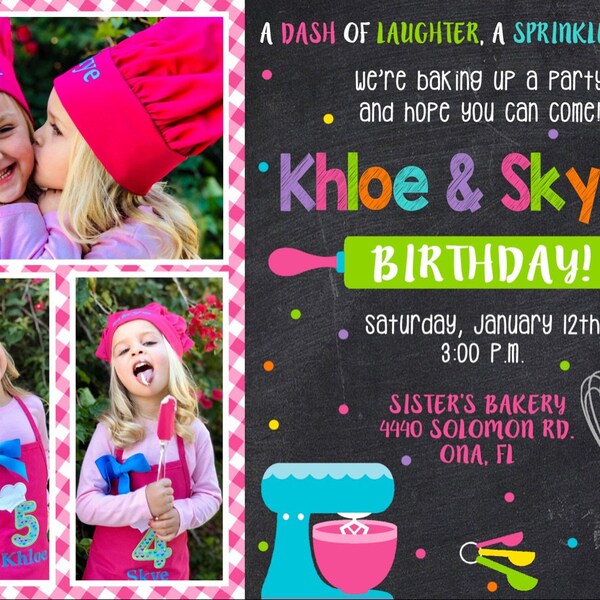 Girl Photo Invitation Baking Cooking Bake Birthday Party - Can ...