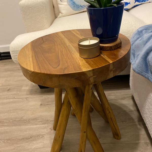 Teak Wood Stick Leg End Table - Etsy