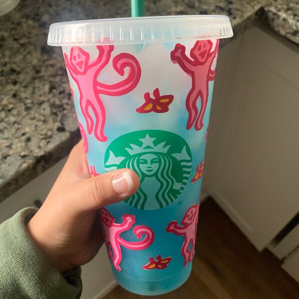 Reusable Cold Cup With Preppy Monkeys- Used for Iced Coffee, Frappes ...