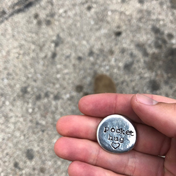 Pocket Hug Token - Pewter Personalized Coin / I Love You Reminder Stone ...