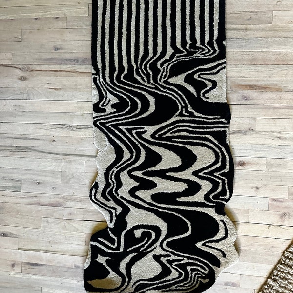 Handmade Elegant 8x10 Irregular Shape Rug ,hand-tufted Black and White ...