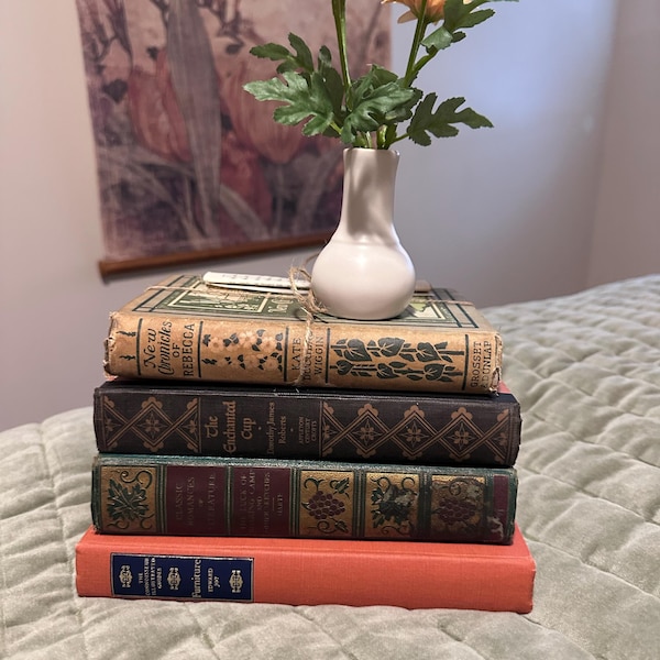 Set of 8 Vintage Books Mixed Decorative Customizable by Colors Décor Aesthetic Bookshelf Library ...