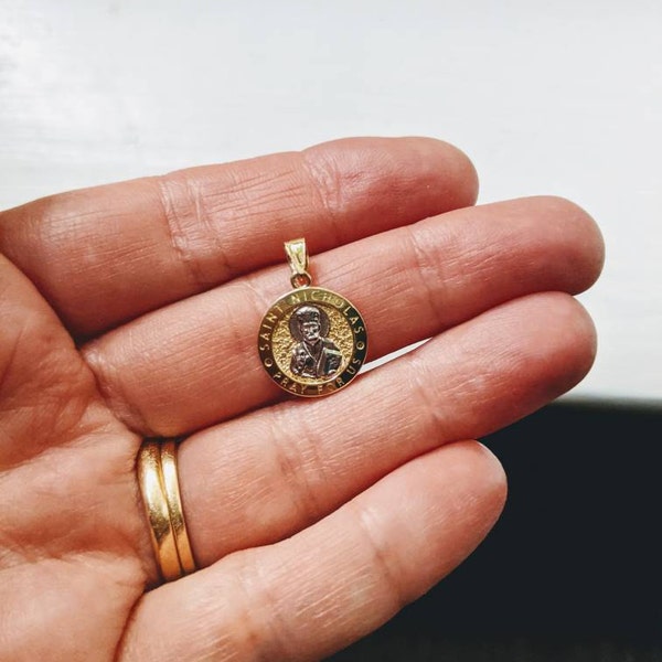 10k Solid Gold Saint Nicholas Medallion: Patron of Children Pendant - Etsy