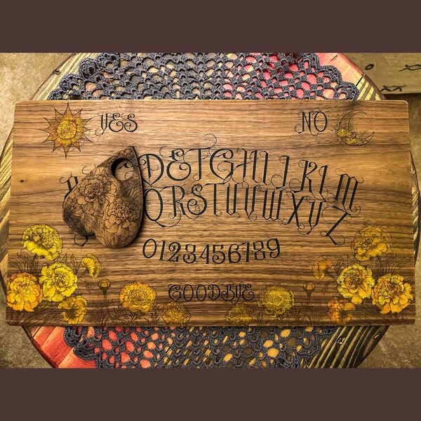 Spirit Board and Planchette: One-of-a-kind, Wood Engraved, Hand-painted ...