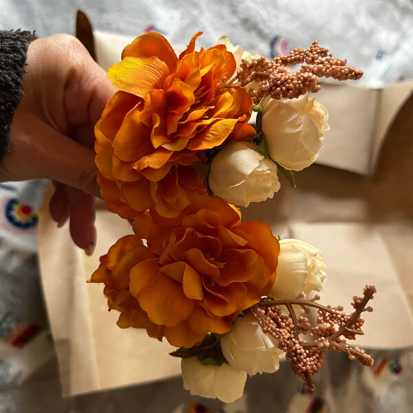 Wedding Bouquet With Navy Blue and Rust Orange Flowers, Bridesmaids ...