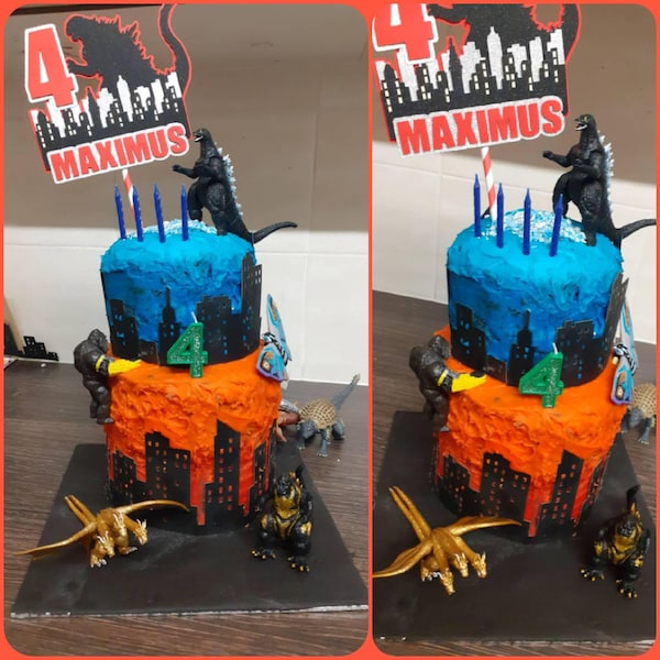 Godzilla Themed Personalised Cake Topper - Etsy