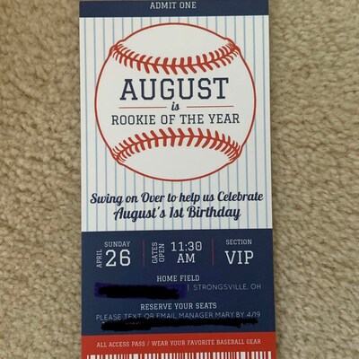 Baseball Birthday Invitation, Personalized Baseball Ticket Invite ...