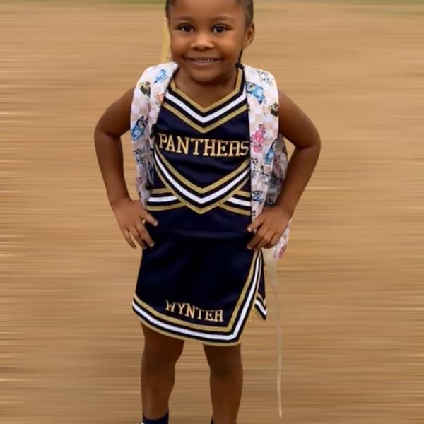 Navy & Gold Cheer Uniform, Customized Cheerleading Uniform, Girls Cheer ...
