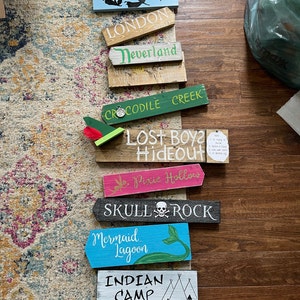 Customized Directional Sign Wooden Mile Marker Peter Pan Neverland ...