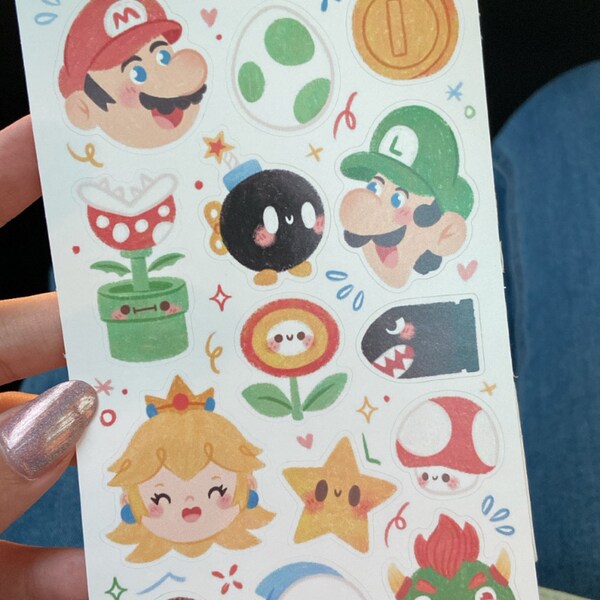 It's-a-me Vinyl Sticker Sheet Mario Stickers Kawaii Stickers Video Game ...
