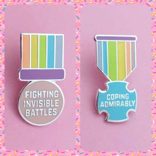 Fighting Invisible Battles Medal Enamel Pin – Rainbow Positivity Badge ...