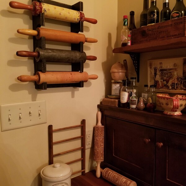 Multiple Rolling Pin Rack, Wooden Rolling Pin Shelf, Rolling Pin ...