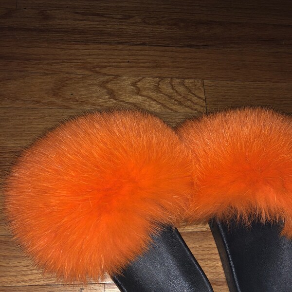 Real Fur Slide Fox Sandals Slippers Slides New - Etsy