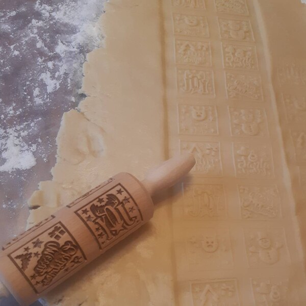 CHRISTMAS SQUARE Rolling Pin, Embossing Rolling Pin, Engraved Rolling ...