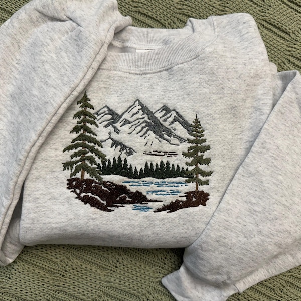 Forest Pine Trees and Mountains Lake Embroidery Design. Machine ...