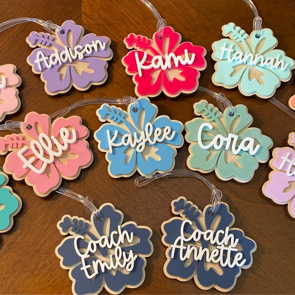 Hibiscus Flower Backpack Name Tag, Flower Bag Tag, School Name Tag ...