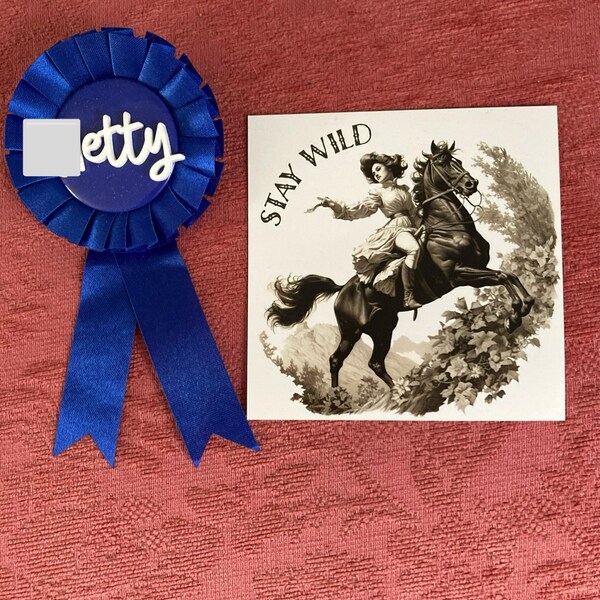 Custom Blue Ribbon Place Card Pin Brooch Horse Ribbon Equestrian Party ...