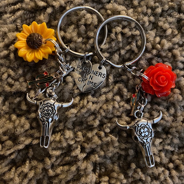 Boho Bull Skull Best Friend Keychain SET || Southwestern, Boho Keychain ...