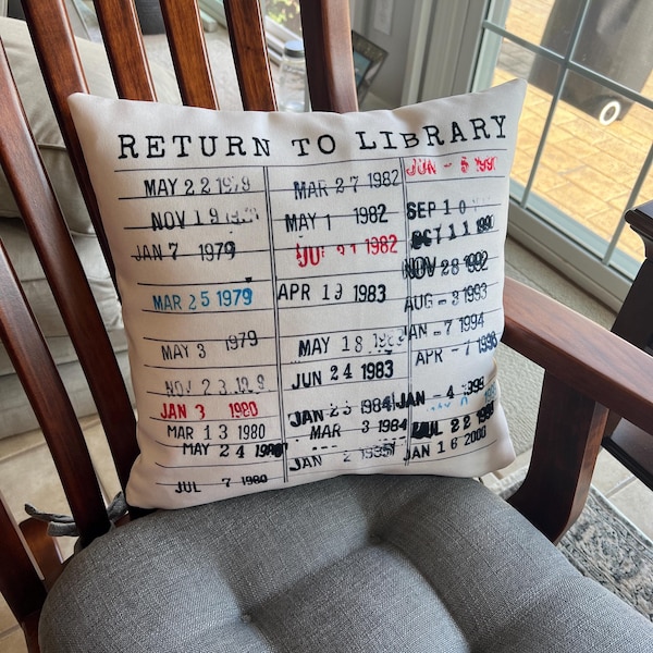 Return to Library Throw Pillow, Vintage Library Card Book Due Date ...