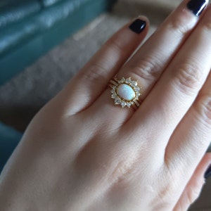 Dainty Opal Ring Opal Stacking Ring White Opal and CZ Ring | Etsy