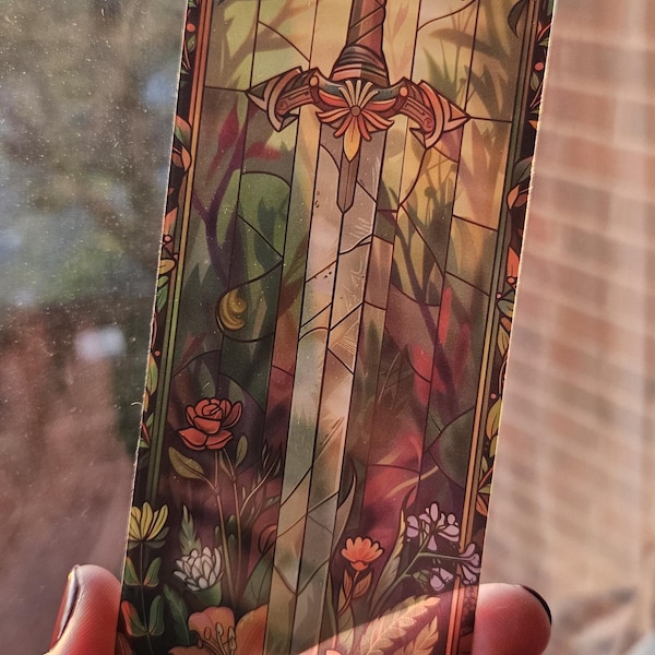 Botanical Sword Bookmark: Transparent Stained Glass Style, Cottagecore ...