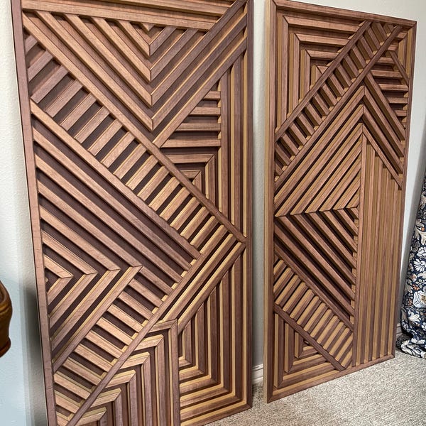 Modern Wood Wall Art Set | Large Modern Wood Wall Hangings | Geometric ...