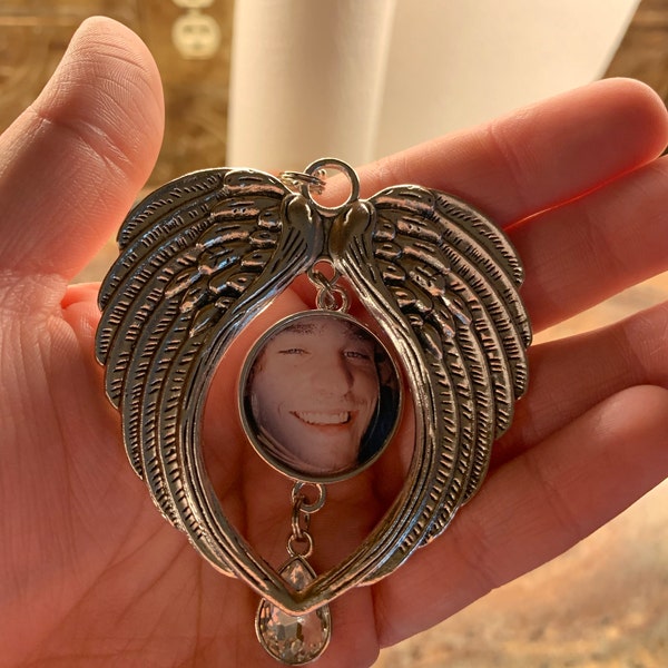 Angel Wing Car Rear View Mirror Photo Memorial Charm, Choose Your Quote ...
