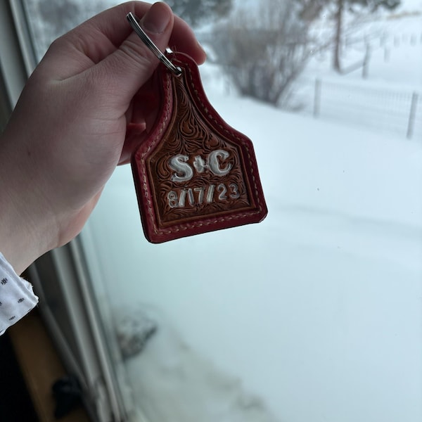 Handmade Leather Ear Tag Key Chains Personalized With Your Initials or ...