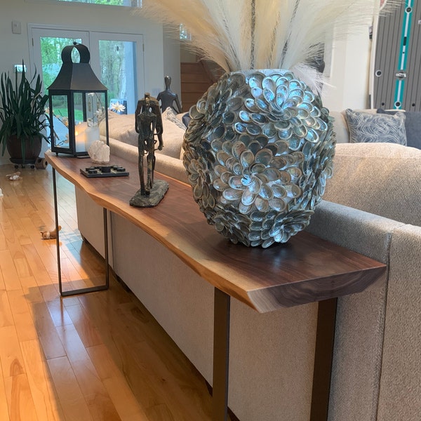 Live Edge Walnut Console Table, Modern Walnut Sofa Table, Mid Century ...