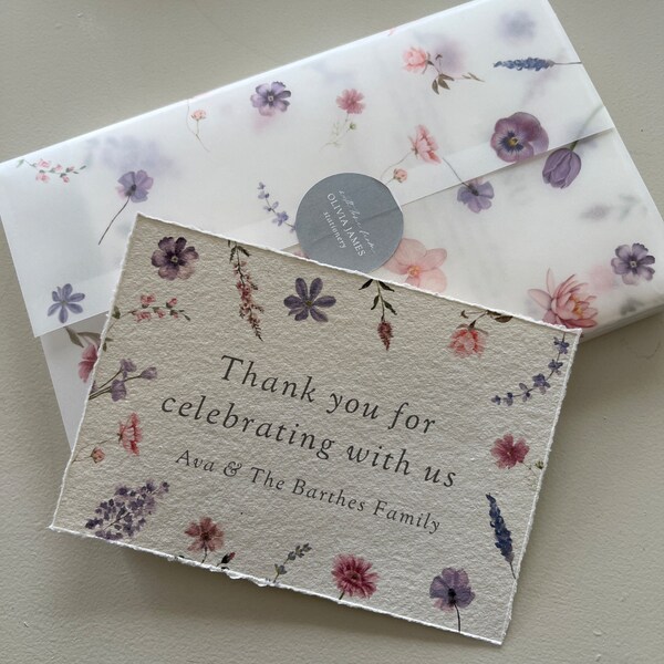 Wildflower Place Cards / Handmade Paper Place Cards / Handmade Cotton ...