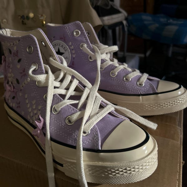 Custom Converse Chuck Taylor Blue Flower Embroidered Converse Shoes ...