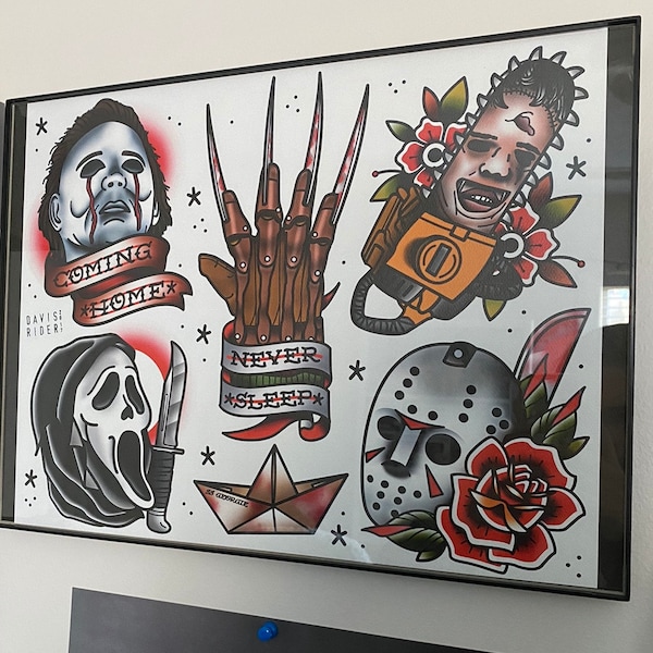 Horror Tattoo Flash Art Print - Etsy