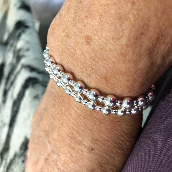 925 Sterling Silver Stretch Bracelet, Bracelet, Stacked Bracelets - Etsy